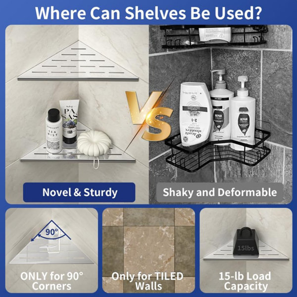 Rebrilliant Corner Shower Shelf 10" Polished 304 Stainless Steel ...