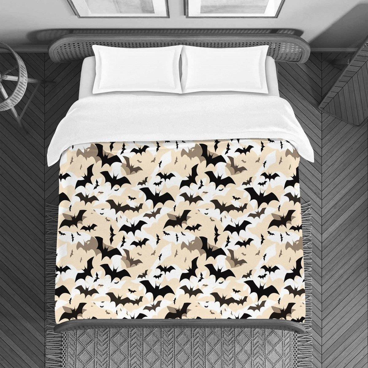 VisionDecor Flying Bats Beige/Black Microfiber Duvet Cover | Wayfair