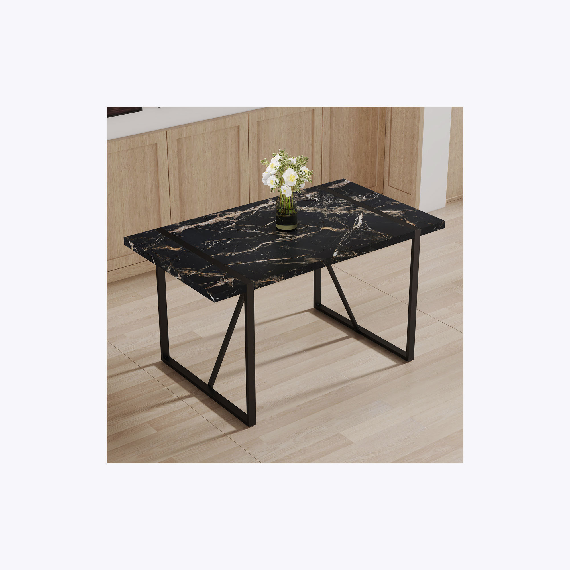 Orren Ellis Industrial rectangular MDF black dining table for 4-6 ...