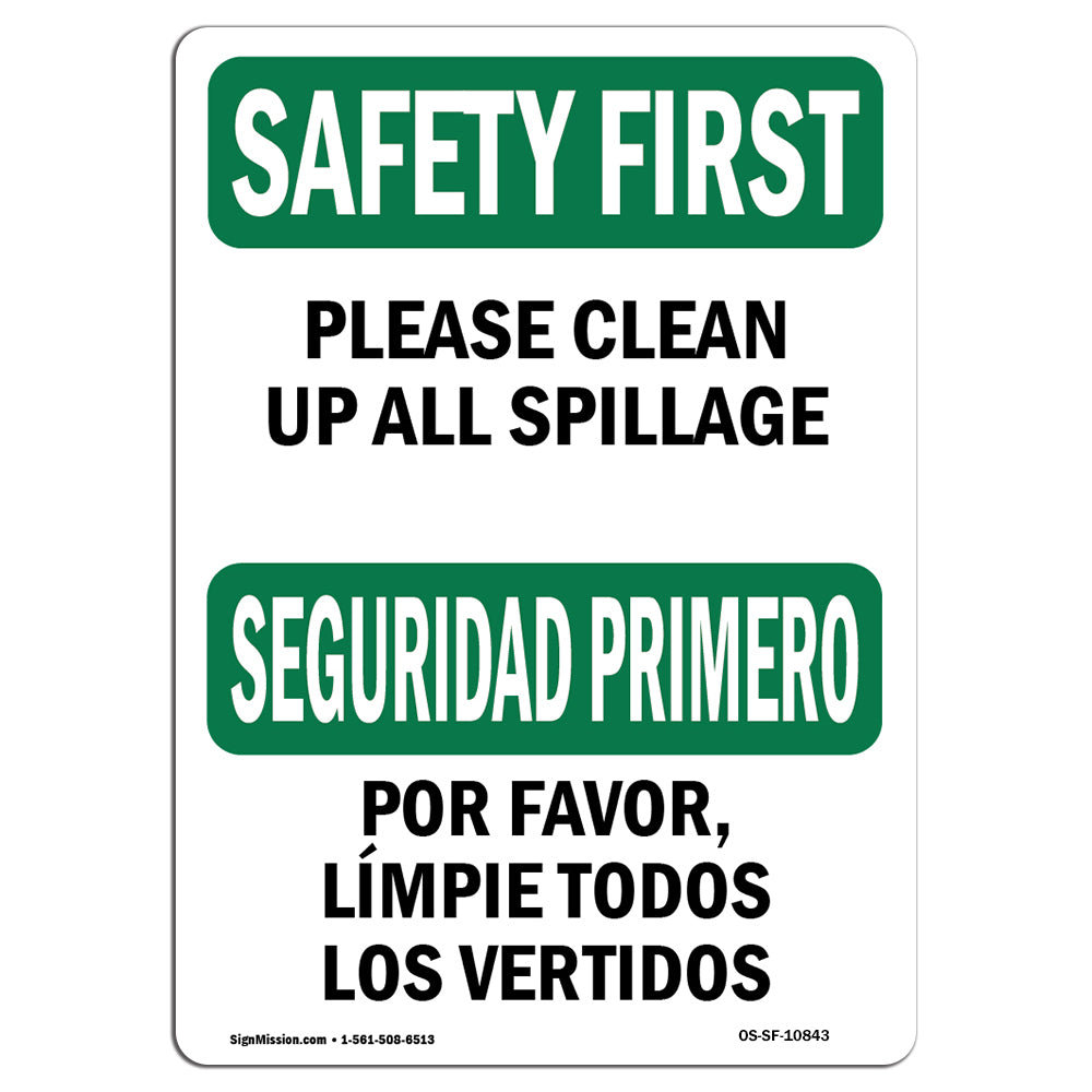 SignMission Please Clean up All Spillage Bilingual Sign | Wayfair