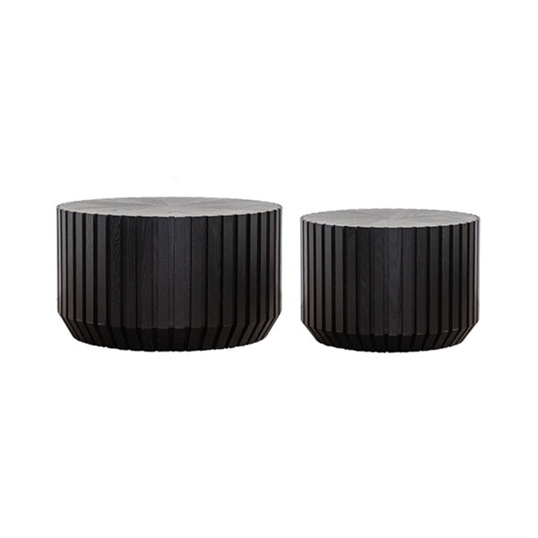Hokku Designs Set of 2 Black Fluted Coffee Table - Solid Wood & MDF ...