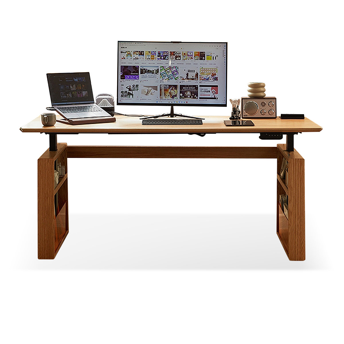 Wren Decors Wood colour Rectangular Hight adjustable Solid wood Desks ...