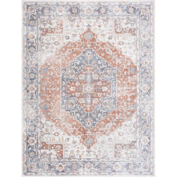 Bungalow Rose Brookdene Oriental Machine Washable Orange/Gray Area Rug ...