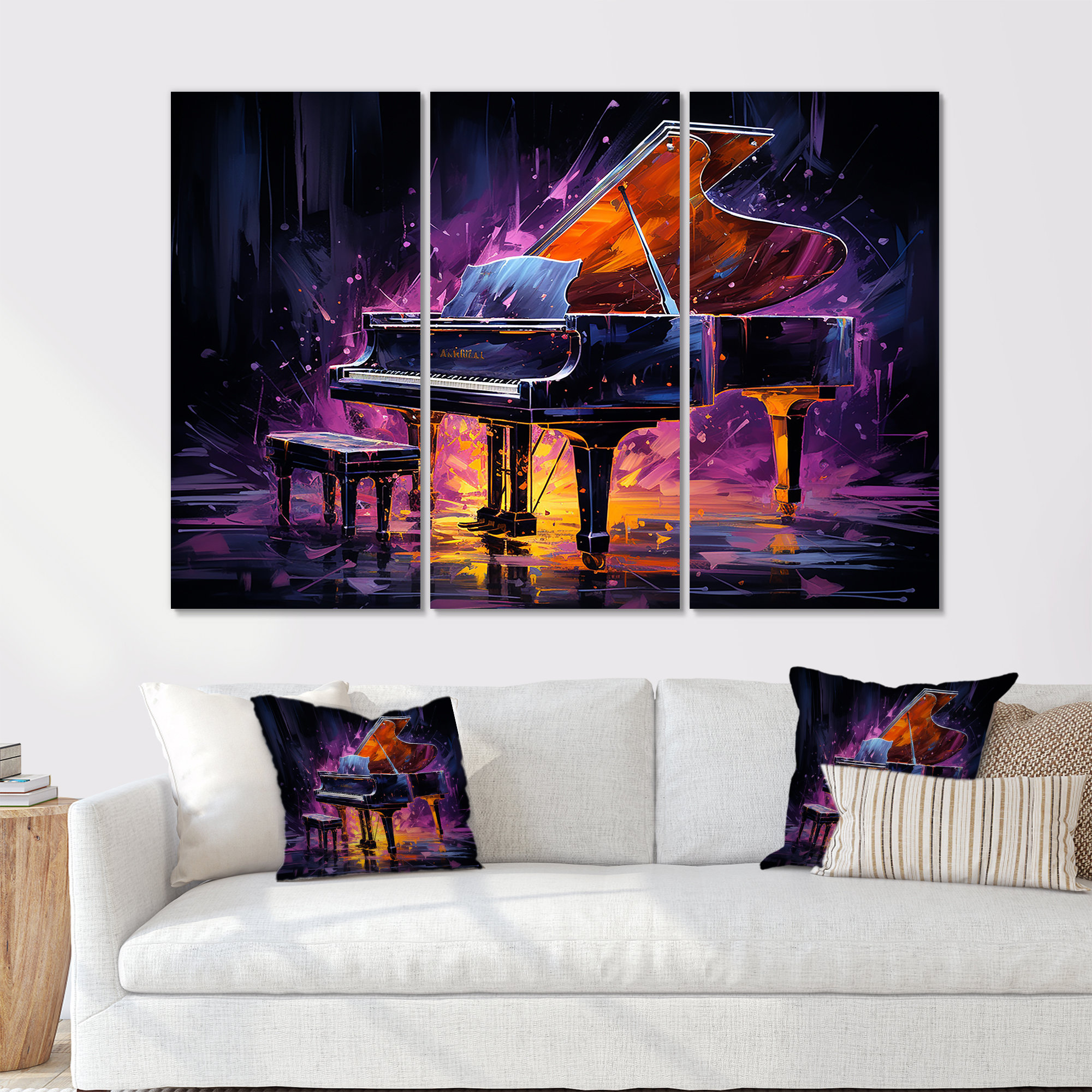 Red Barrel Studio® Purple Piano Neon Nocturne - Piano Canvas Wall Art ...