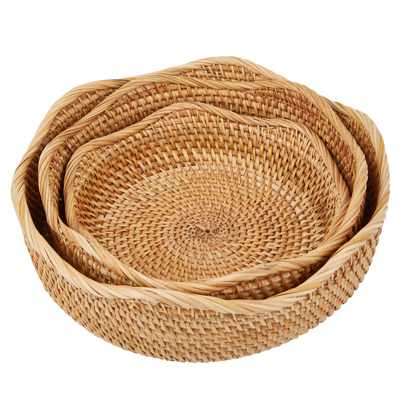 Bayou Breeze Handwoven Natural Rattan Baskets - Wave Combo Set Of 3 For ...