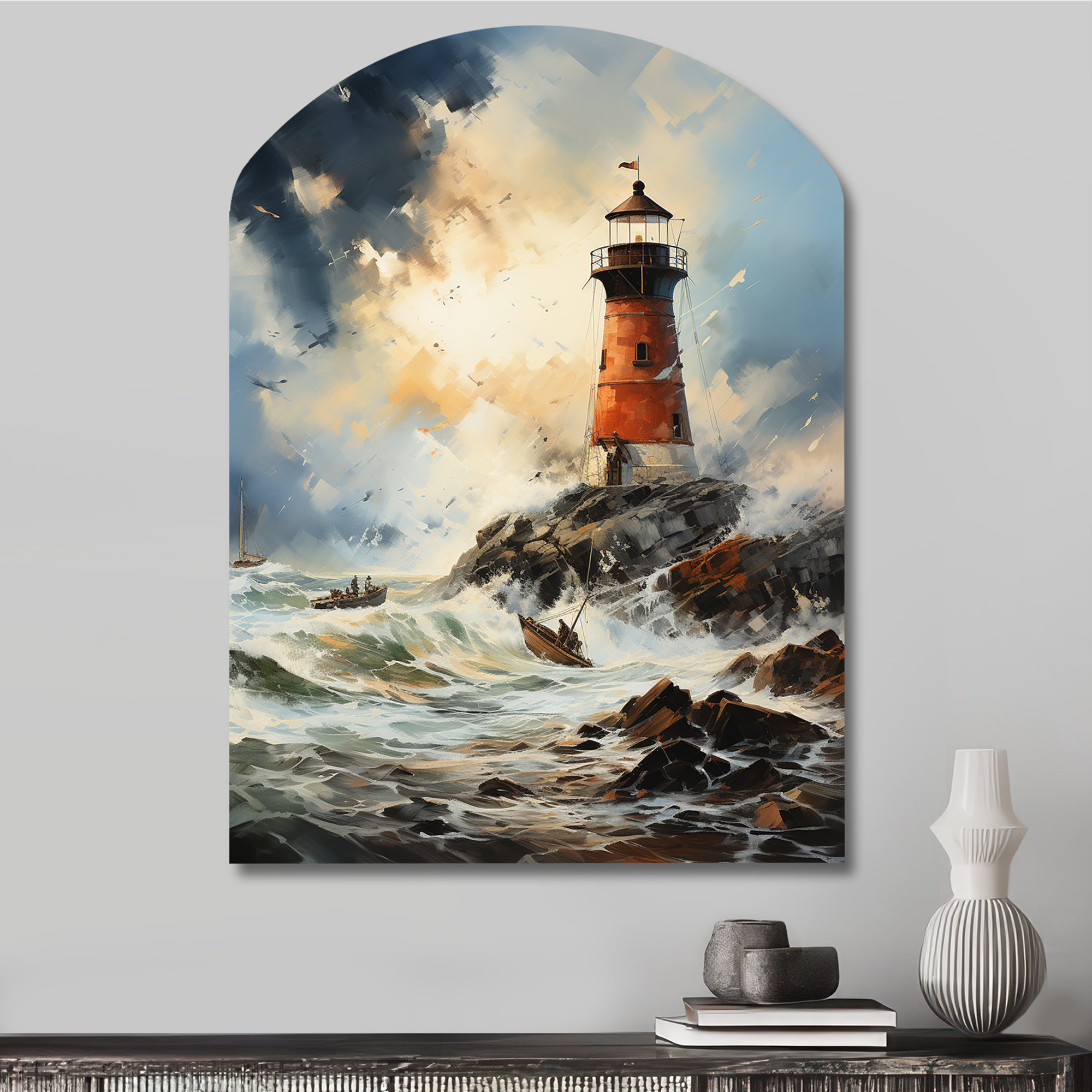 Design Art Vintage Lighthouses Guiding Light I - Lighthouses Arch Shape ...