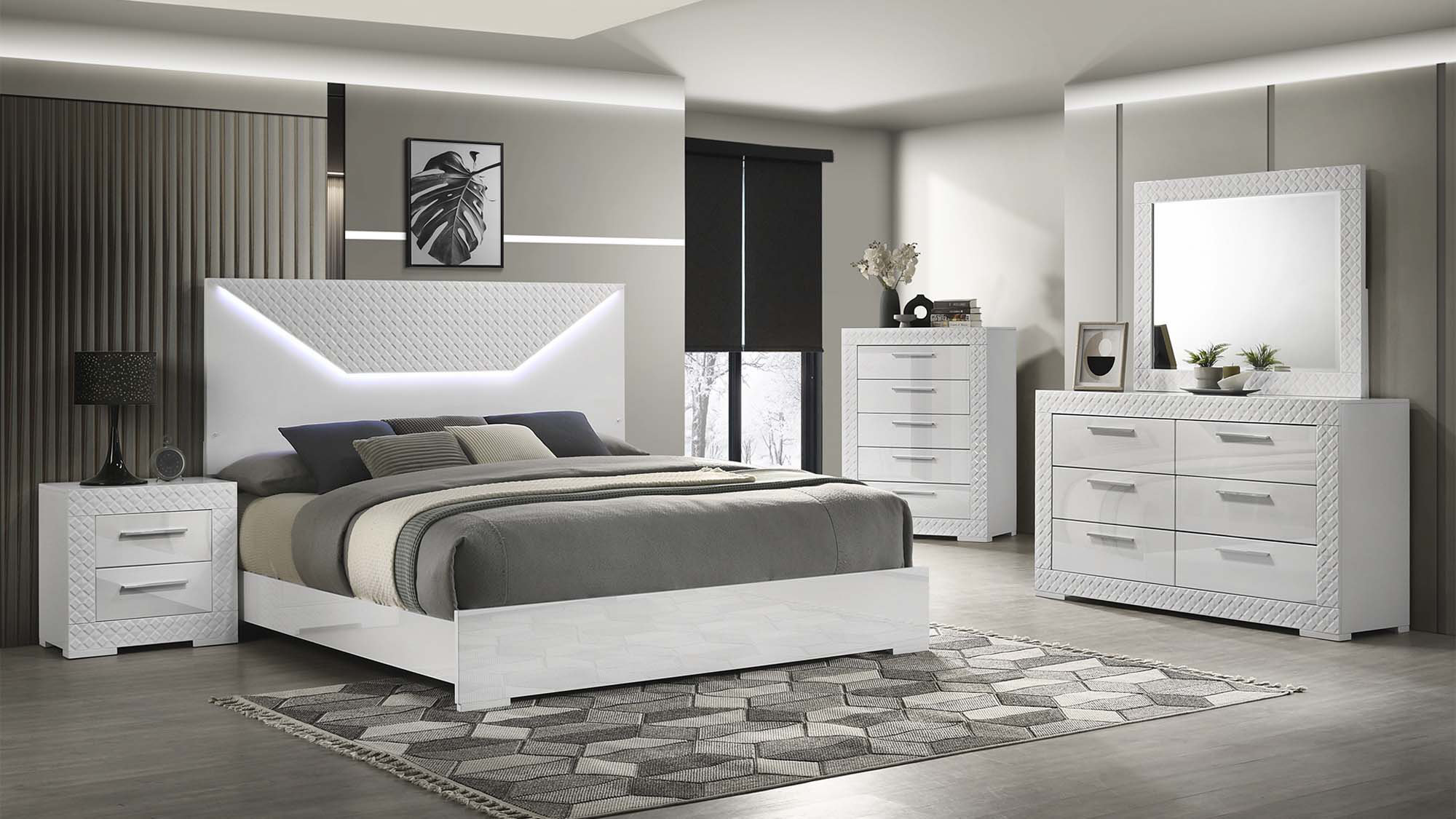 Orren Ellis 5 Pc Bedroom Set With LED Headboard | Wayfair