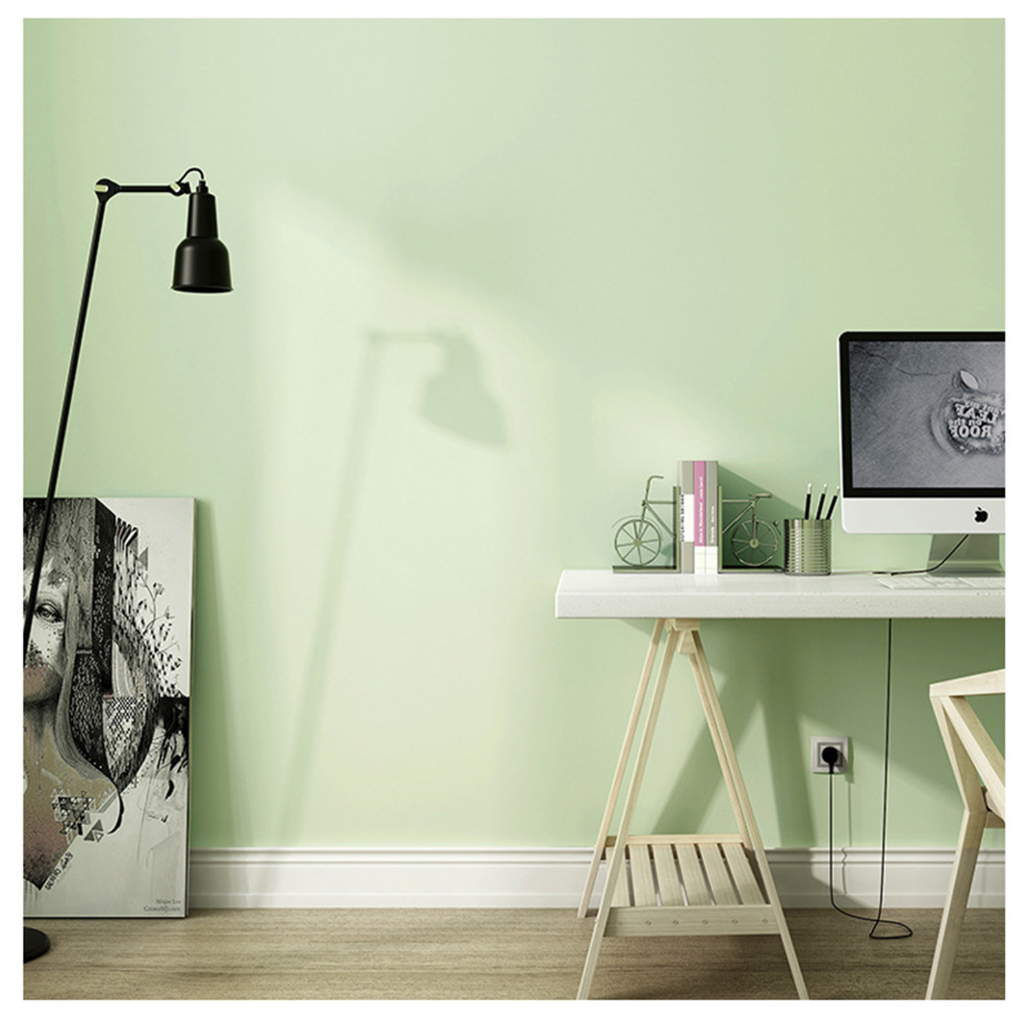 Latitude Run® Bean Green Wallpaper Light Green Modern Simple Living ...