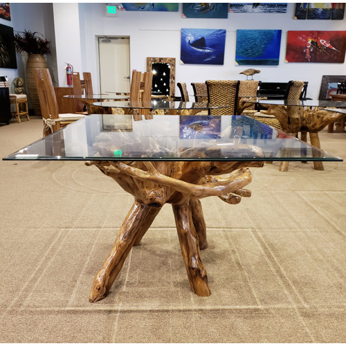 Union Rustic Glass Top Solid Wood Base Dining Table | Wayfair