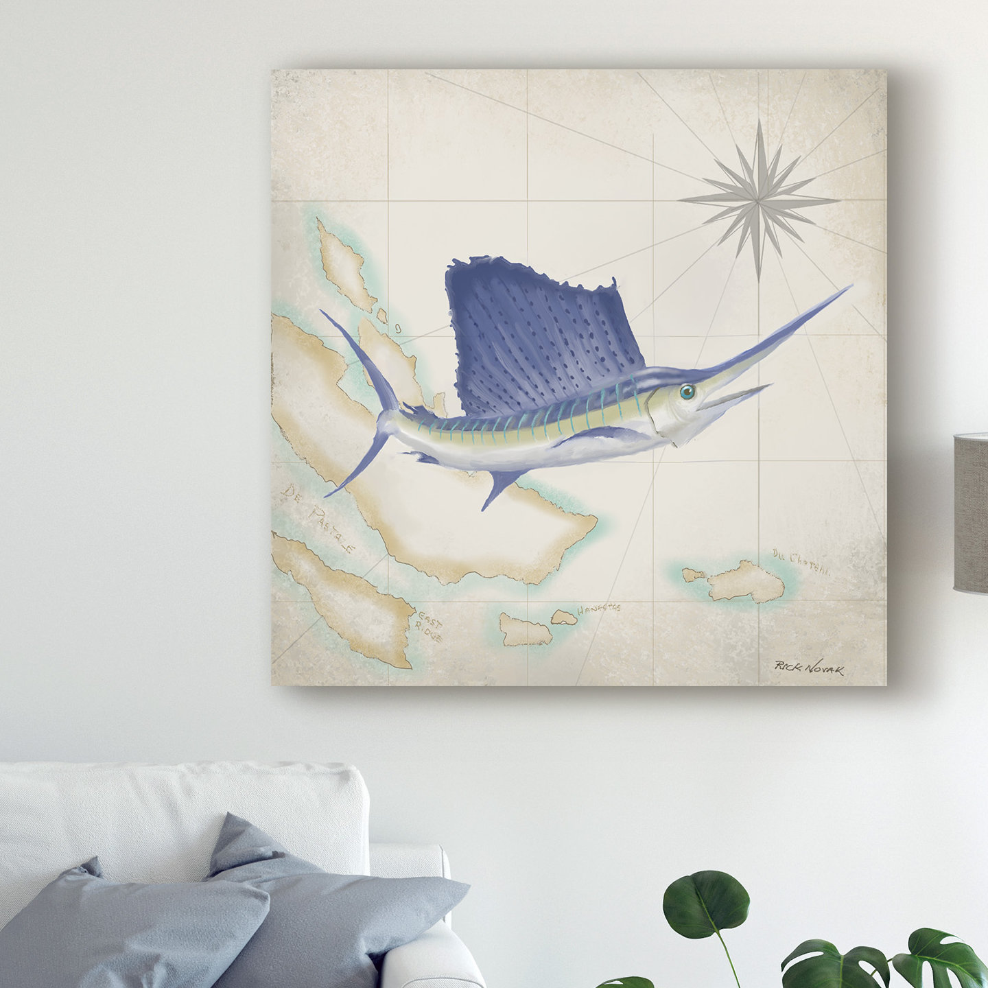 East Urban Home 'Sailfish Map II' Acrylic Painting Print on Wrapped ...