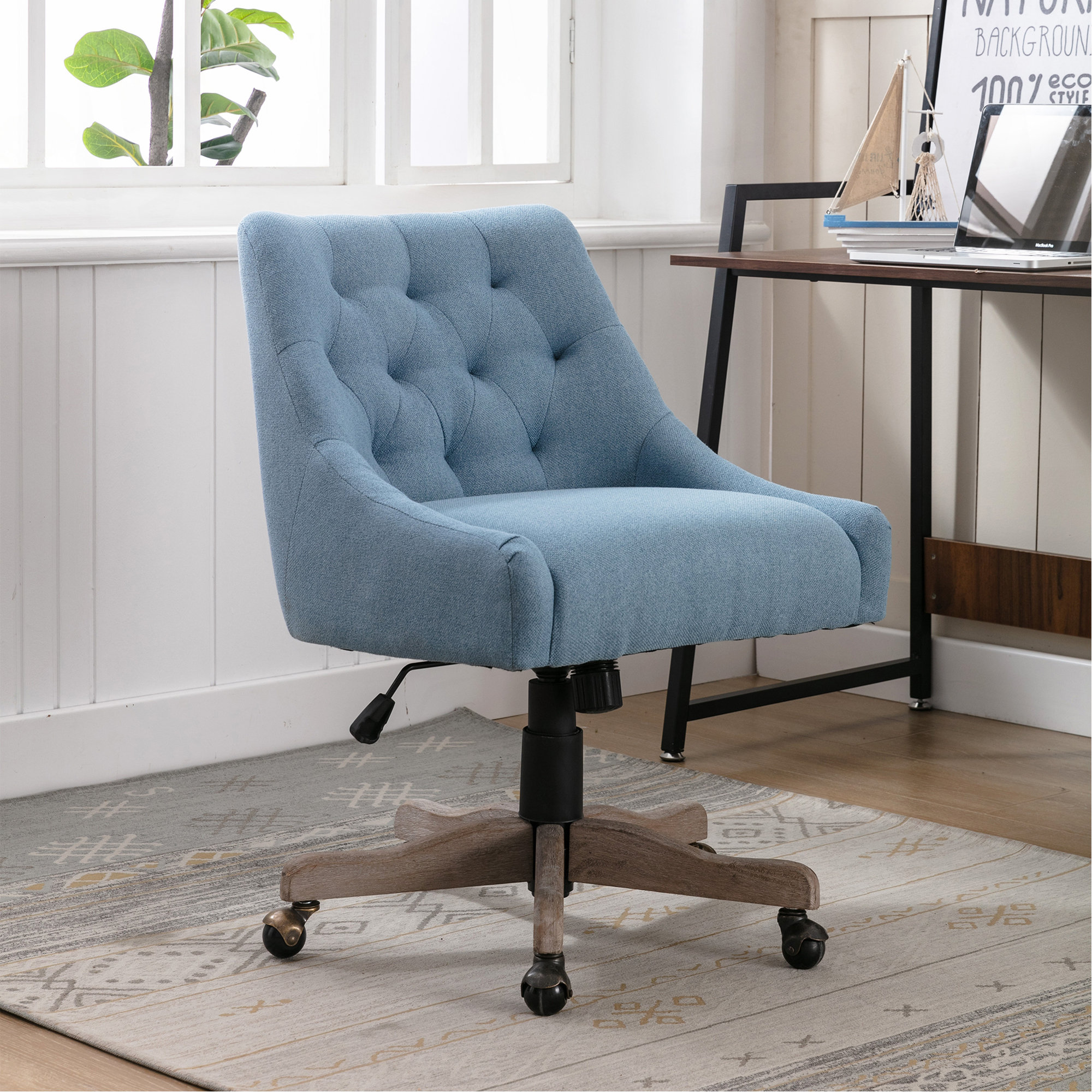 Lark Manor™ Adjustable Height Swivel Chair With Wheels And Wooden Legs ...