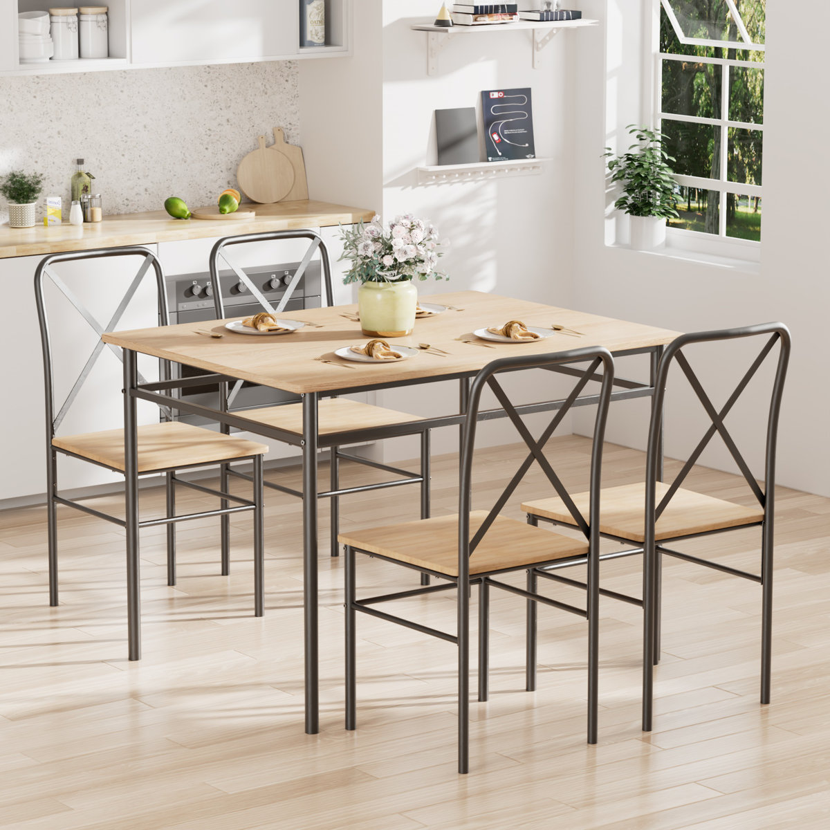 Gracie Oaks Dining Table Set For 4, Rectangular Kitchen Table And ...