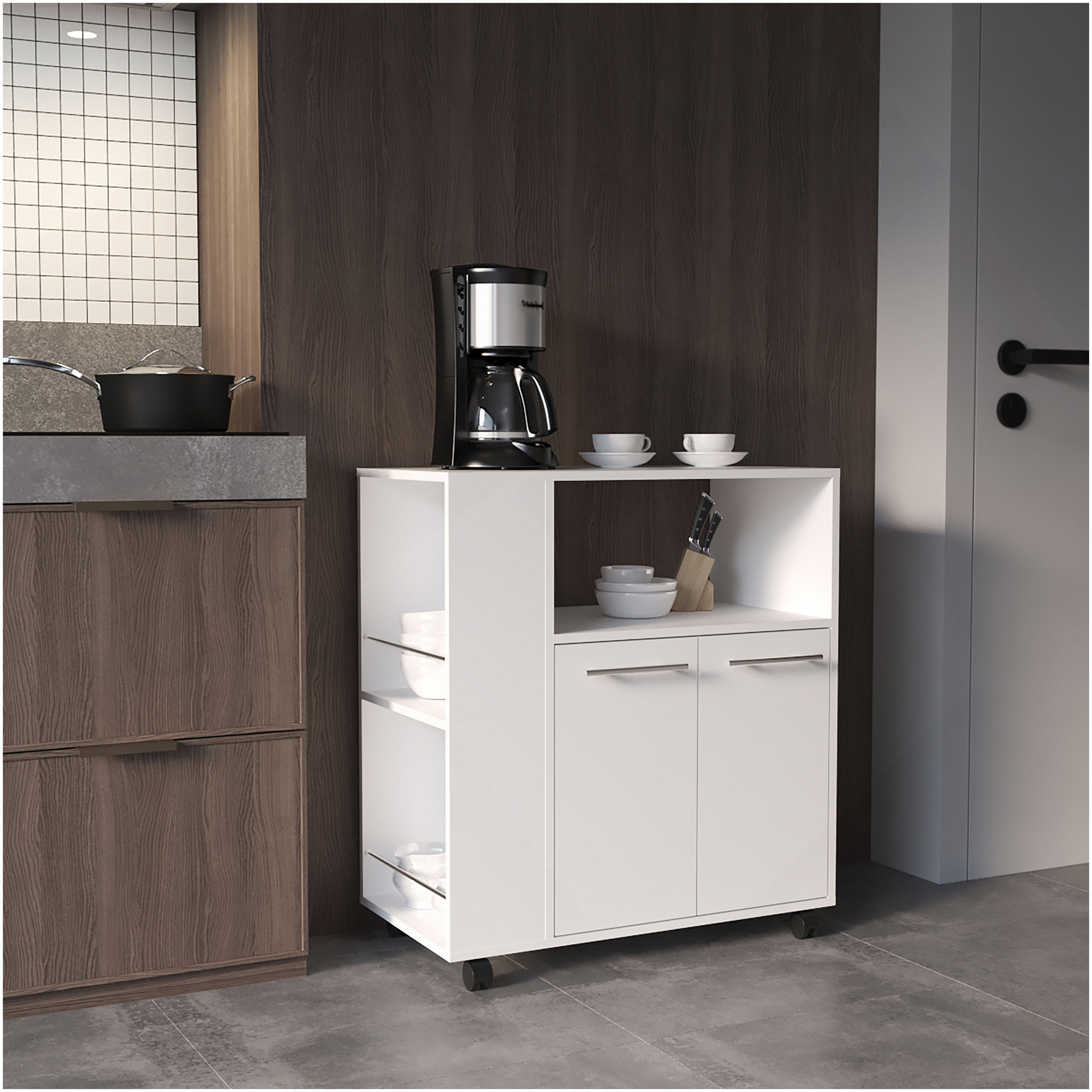 George Oliver Eldon Two-Door Kitchen Base Cabinet Cart With Four ...