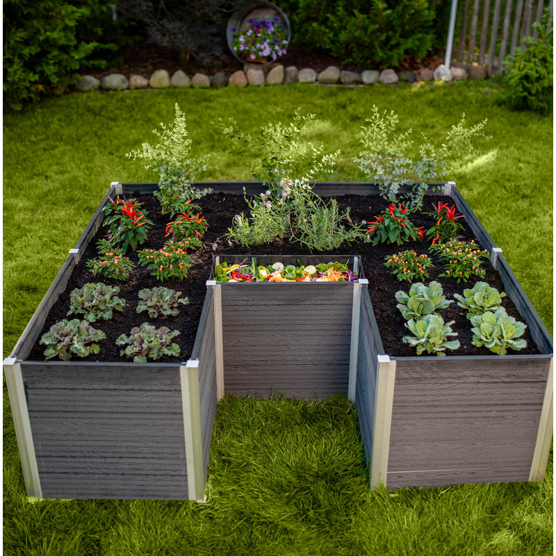 Vita Urbana 6 ft x 6 ft Keyhole Composting Composite Raised Garden Bed ...