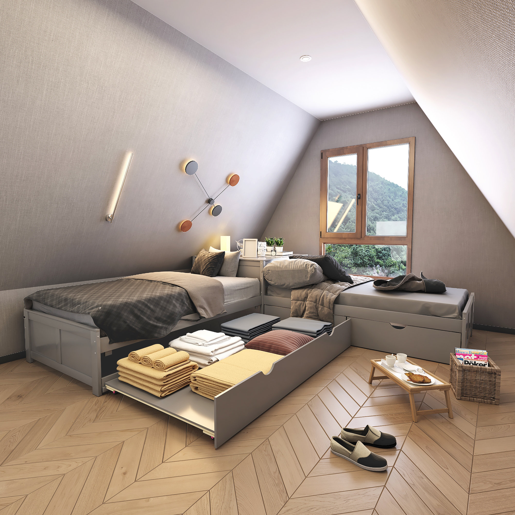 Harriet Bee Gaurangi Twin over Twin 2 - Drawer L-Shaped Bunk Beds with ...