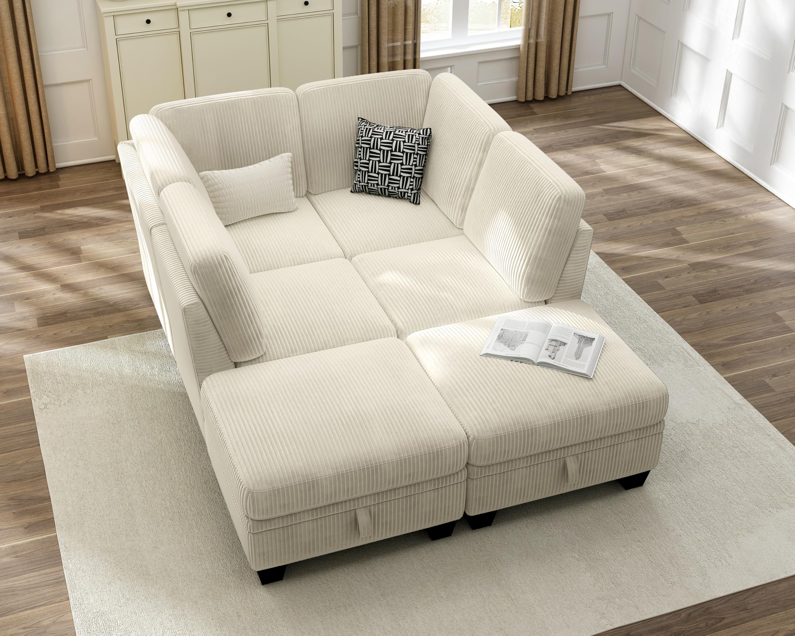 Ebern Designs Modular Sectional Sofa Corduroy Couch, Customizable U ...