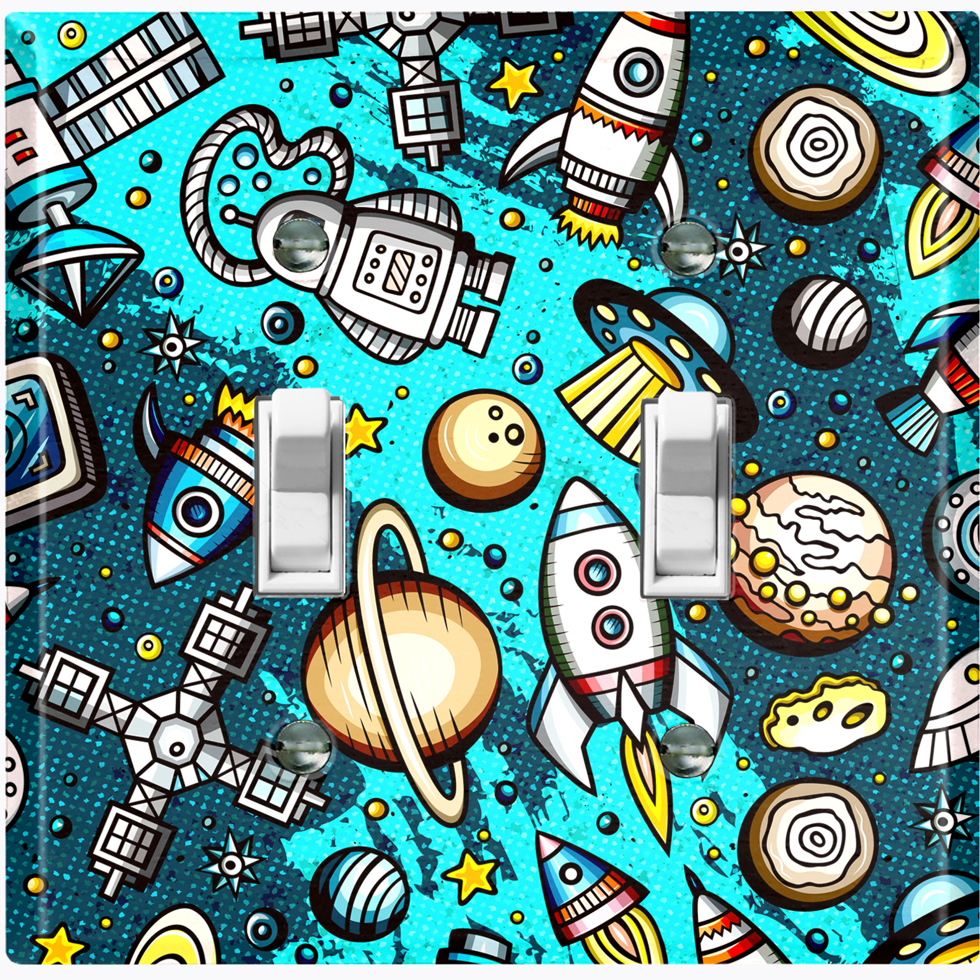 WorldAcc Metal Light Switch Plate Outlet Cover (Rocket Ship Space ...