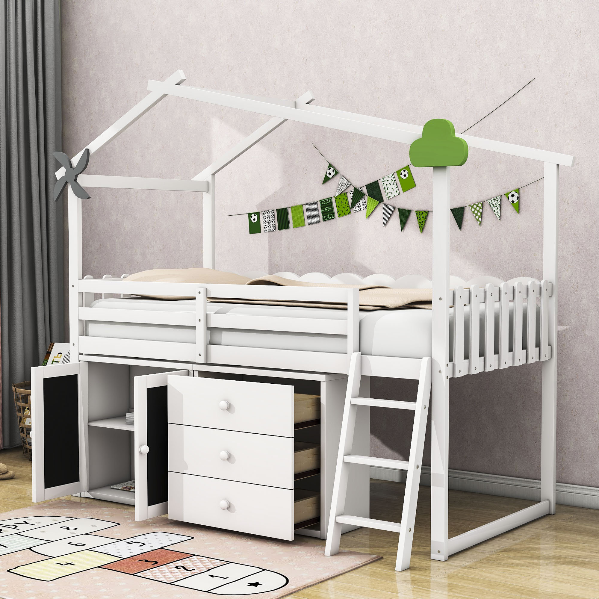 Harper Orchard Hordville Twin Size Three Drawers Wooden Loft Bed with ...