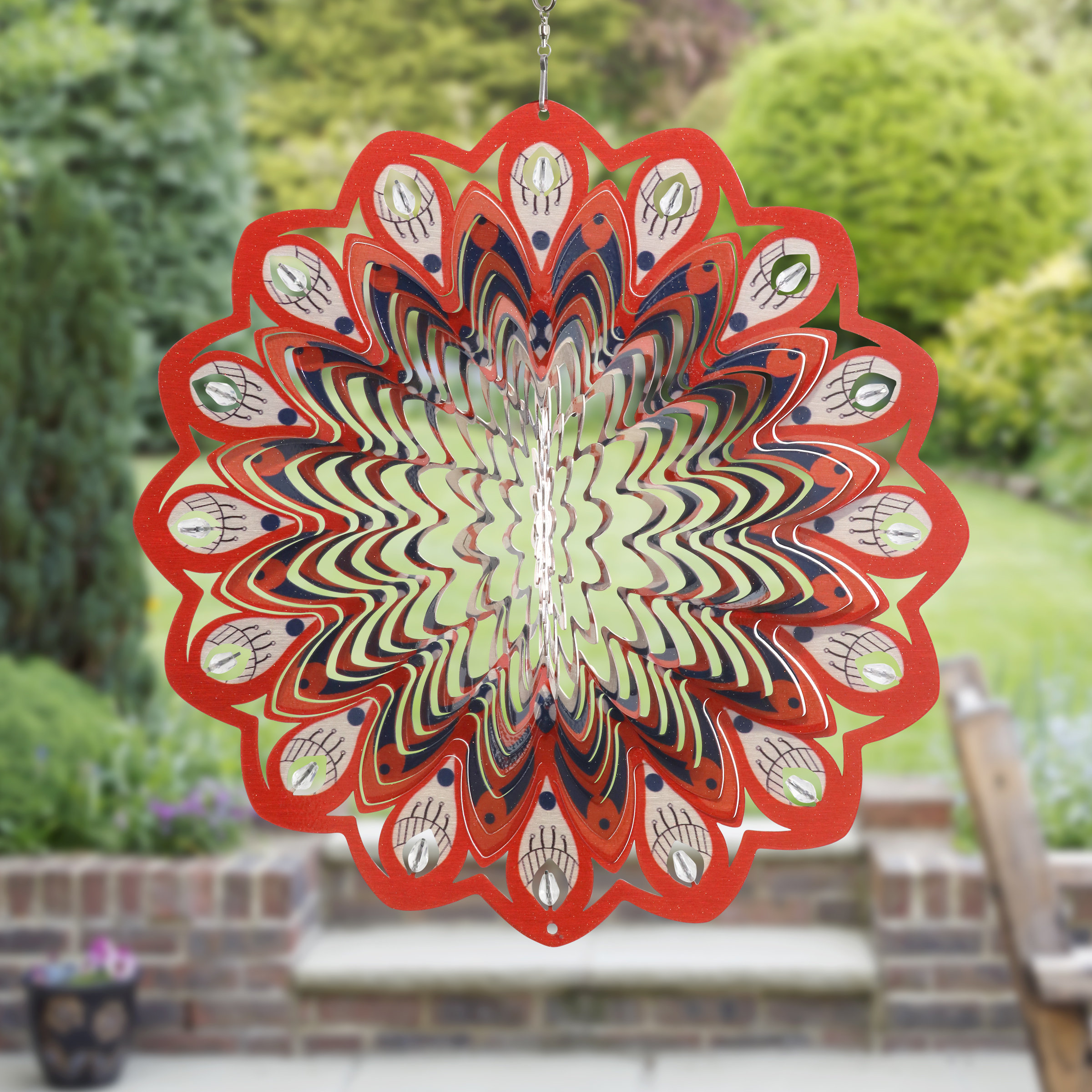 Exhart Laser Cut Red and Black Mandala Hanging Wind Spinner with Bead ...
