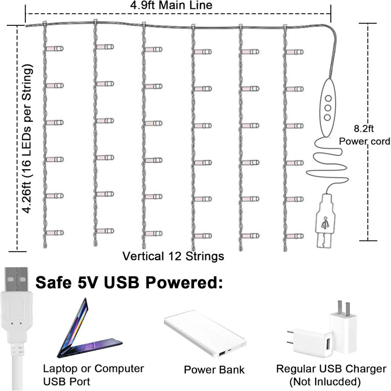 Arlmont & Co. Sedonia Outdoor 192 - Bulb 52'' Plug-in LED Curtain ...
