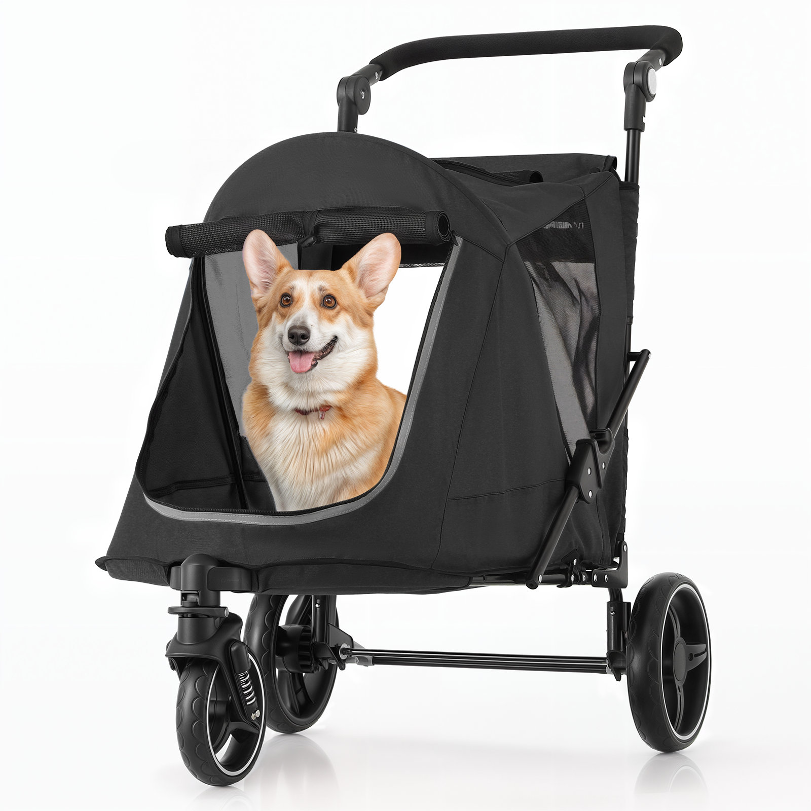 MoNiBloom Folding 3 Wheel Pet Stroller, Foldable Dog Jogger Stroller ...
