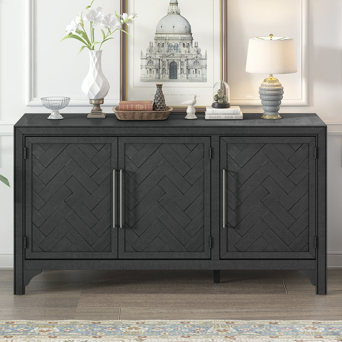 Dovecove Pine Veneer Three-Door Sideboard with Spacious Storage and ...