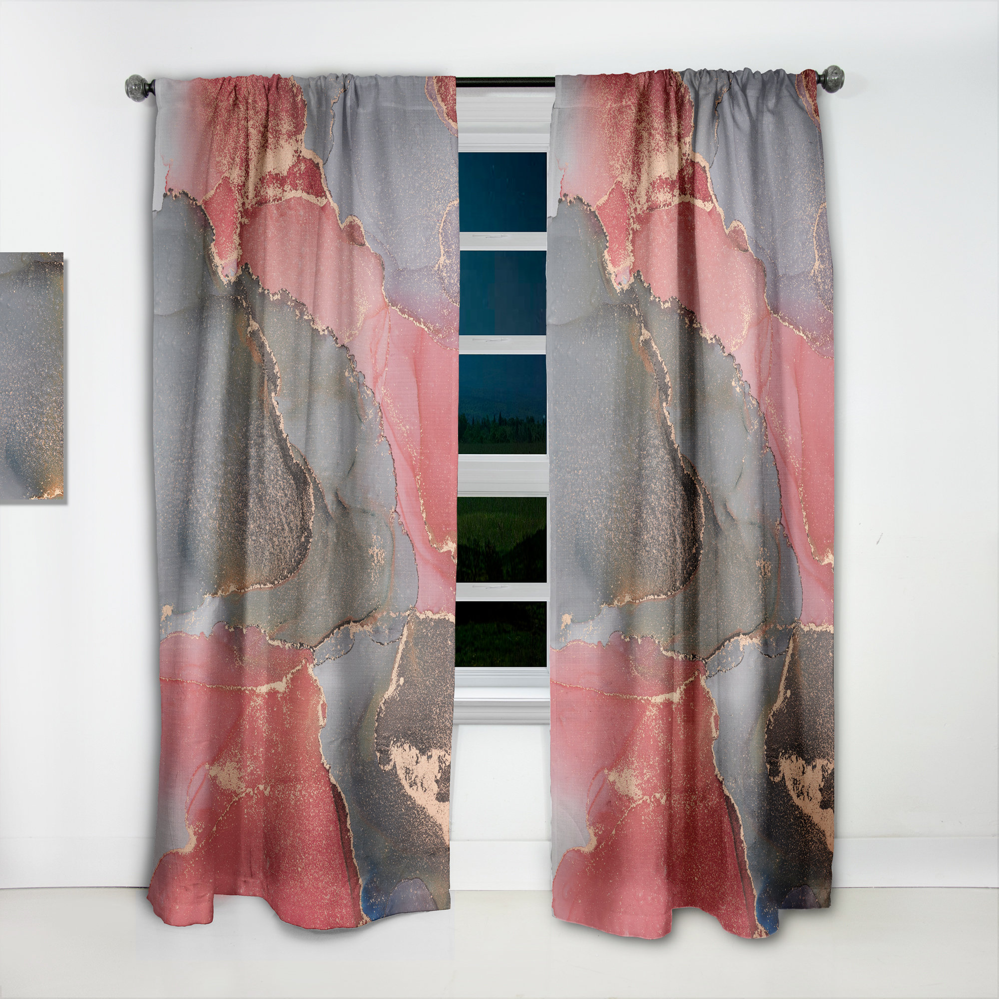 Design Art Fluid Abstract Semi-Sheer Thermal Rod Pocket Single Curtain ...
