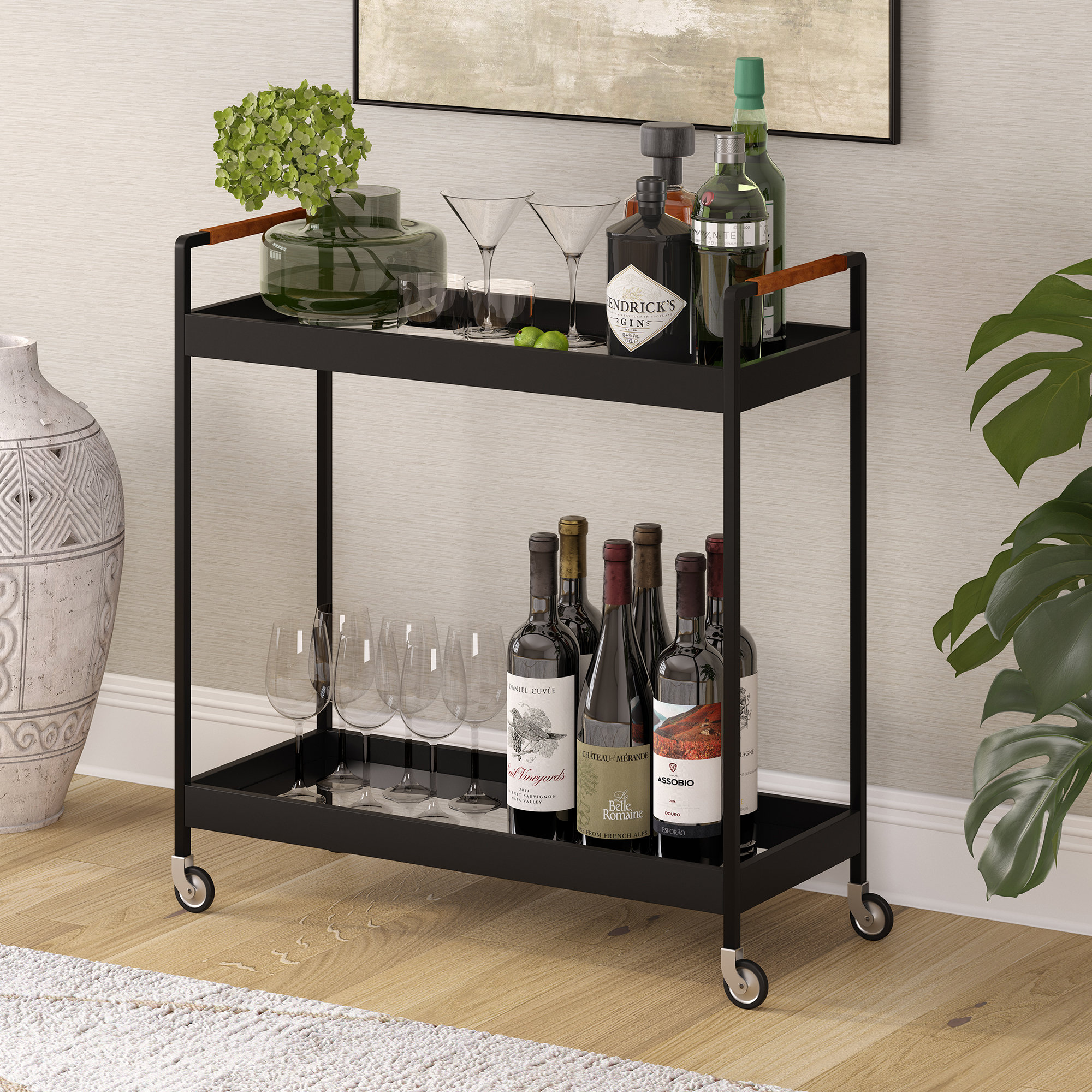 Latitude Run® Riyo 33" Wide Rectangular Bar Cart in Blackened Bronze ...