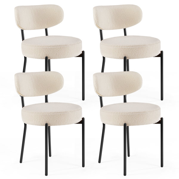 George Oliver Sherpa Fabric Upholstered Dining Chairs Set with Backrest ...