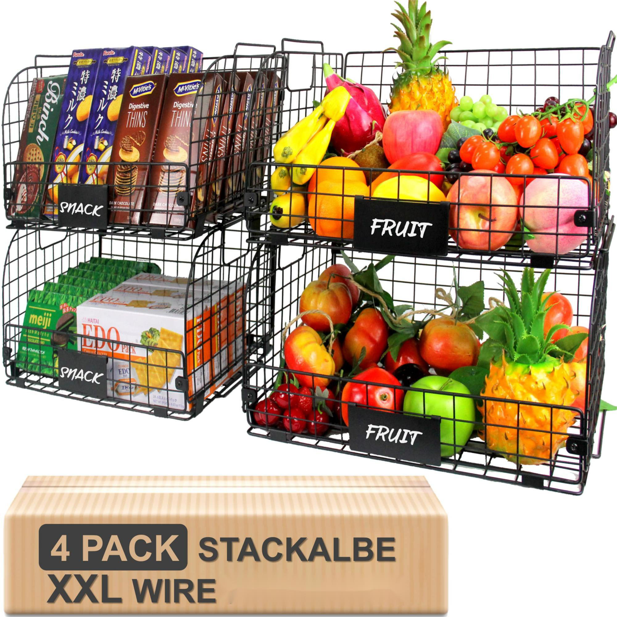 Prep & Savour 4 PACK XXL Stackable Wire Baskets For Storage Pantry ...