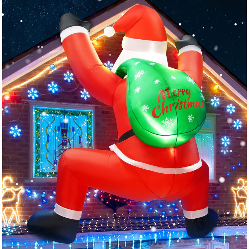 The Holiday Aisle® 6FT Hanging Santa with Bright LEDs - Climbing Santa ...