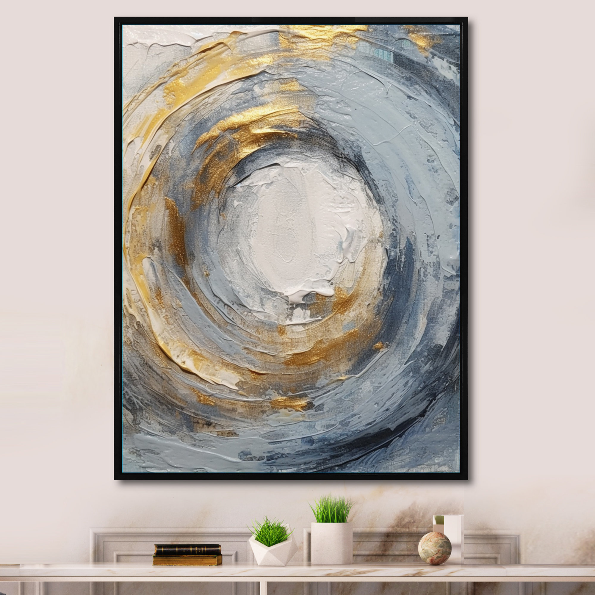 Mercer41 Gold and Blue Vibrant Spirals IV - Abstract Spirals Framed ...
