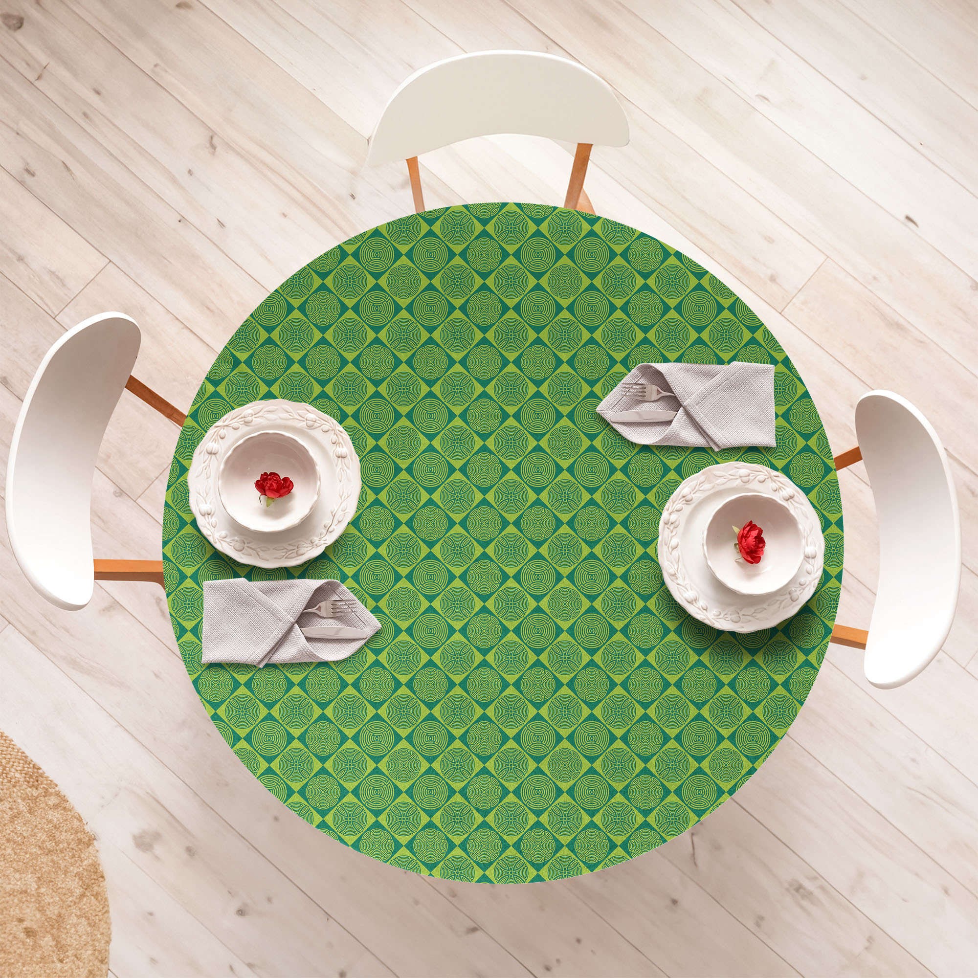 Bay Isle Home™ Abstract Fitted Round Tablecloth Jade Green | Wayfair