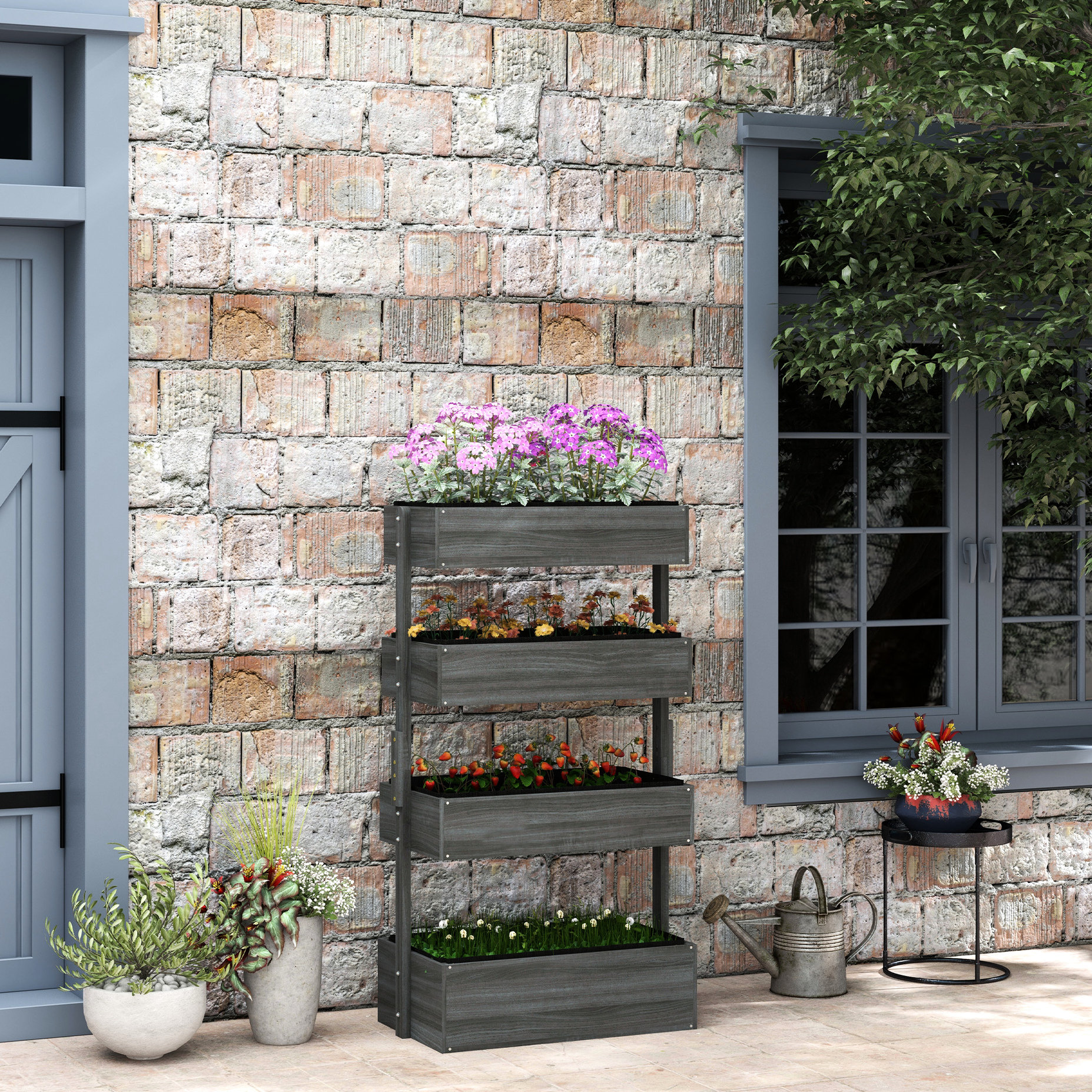 Red Barrel Studio® Gray Vertical Garden Box, 4 Tier Wooden For Outdoor ...