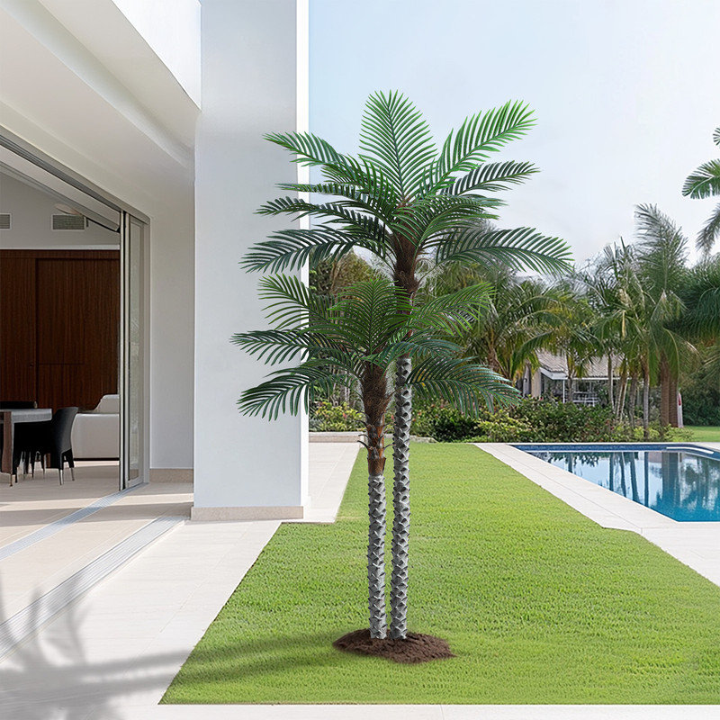 Red Barrel Studio® Fake Palm Tree in Pot with Real Bark and Realistic ...