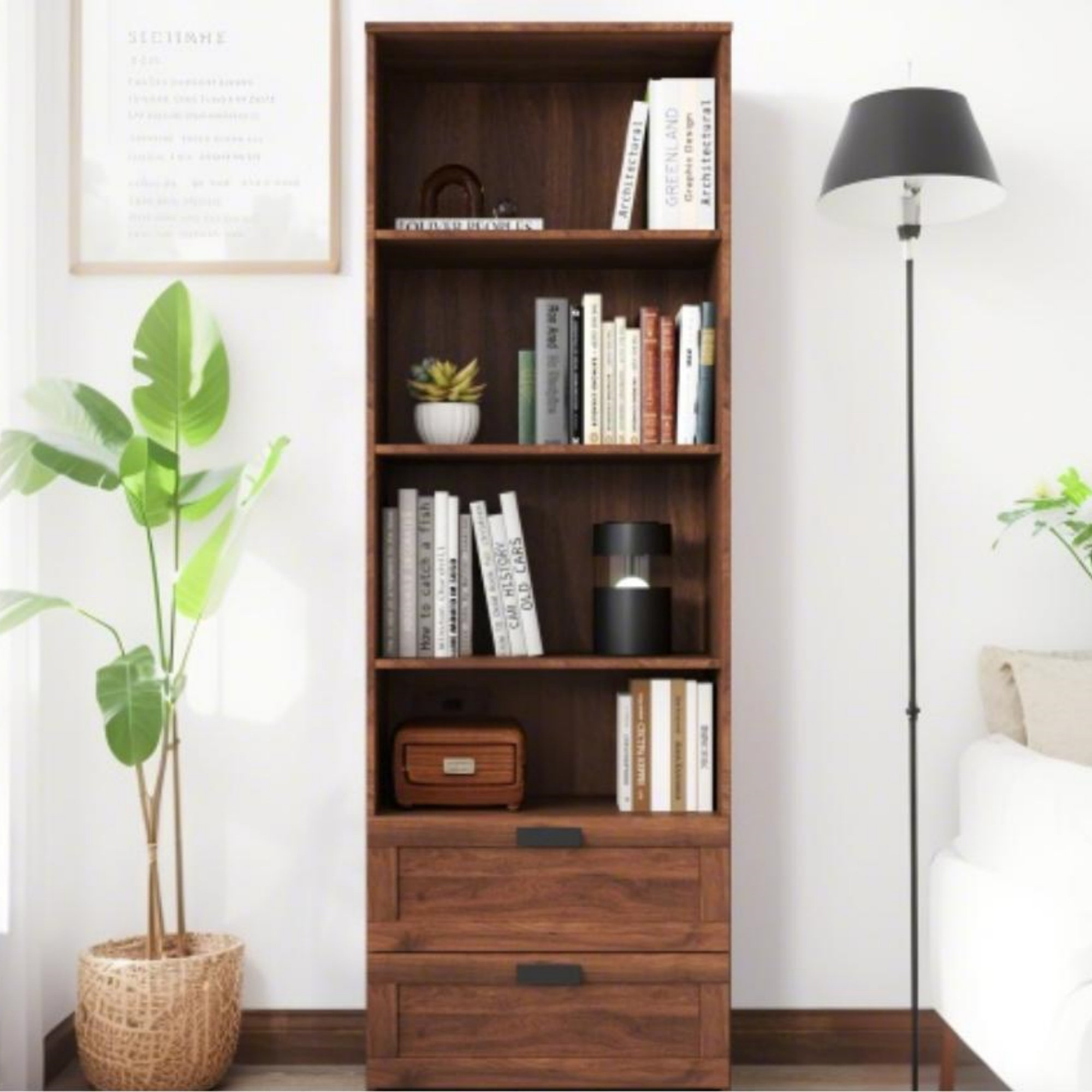 Millwood Pines 70"H Modern Bookcases Storage Bookshelf With 2 Drawers ...