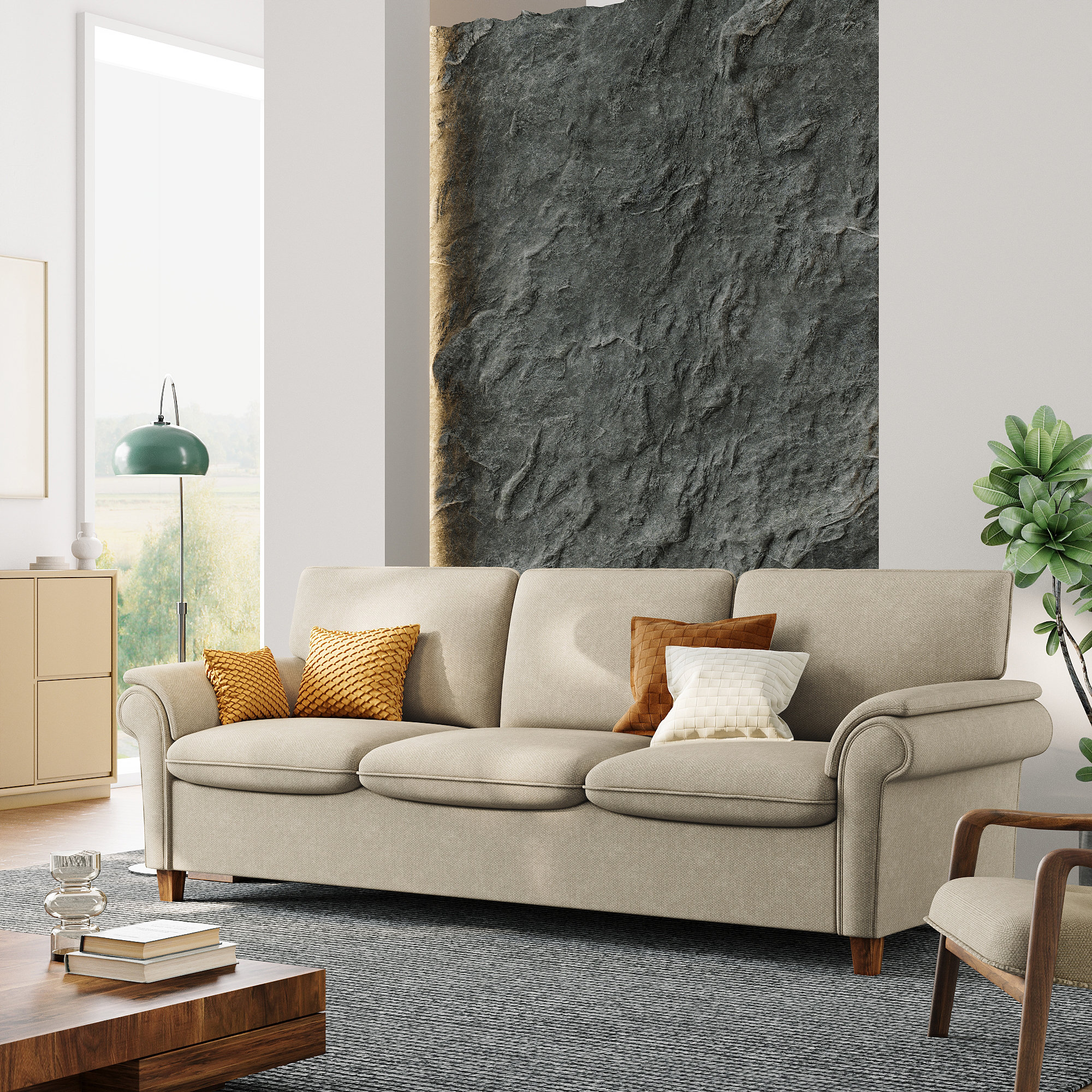 Winston Porter Modern Style 89" Upholstered 3 Seat Sofa, Comfy Lounge ...