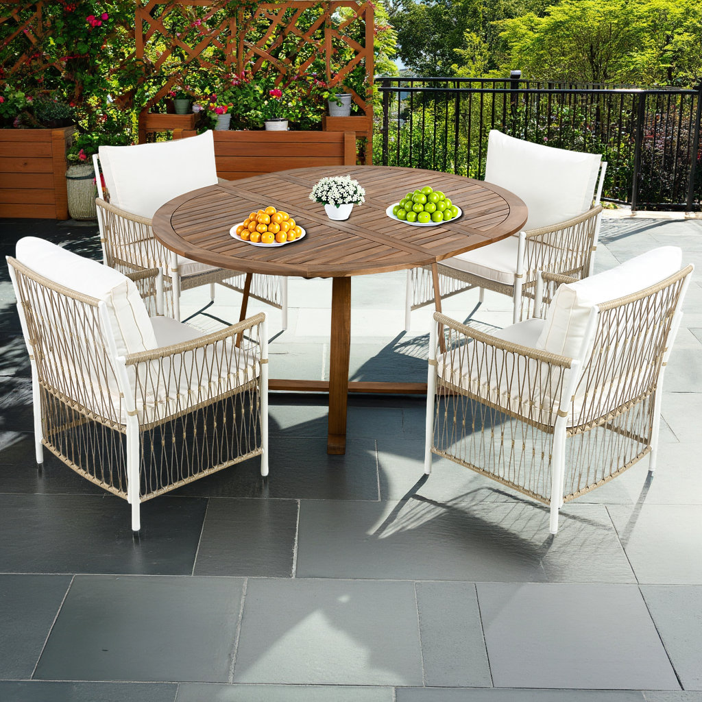 Hokku Designs 5-Piece Extendable Dining Set with 4 Weather-Resistant ...