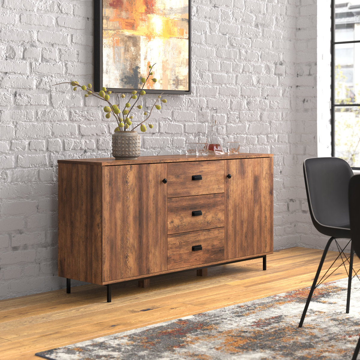 Steelside™ Siena Mid-Century Modern Wooden Sideboard Buffet Table with ...