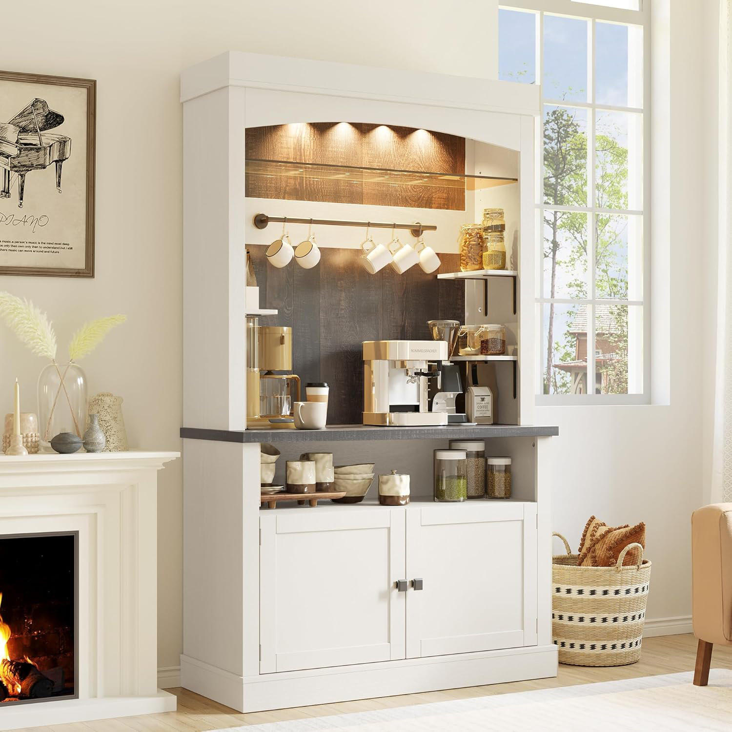 Wrought Studio™ Karuna Coffee Bar Cabinet With LED Lights 72" Tall ...