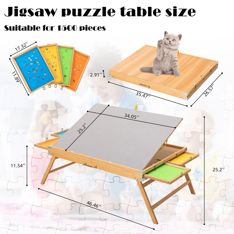 Fanwer Jigsaw Puzzle Tables with Drawers and Legs 1500 Pieces 34" x 26 ...