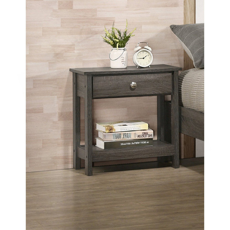 Ebern Designs 1Pc Rustic Nightstand With Single Drawer And Bottom Shelf ...