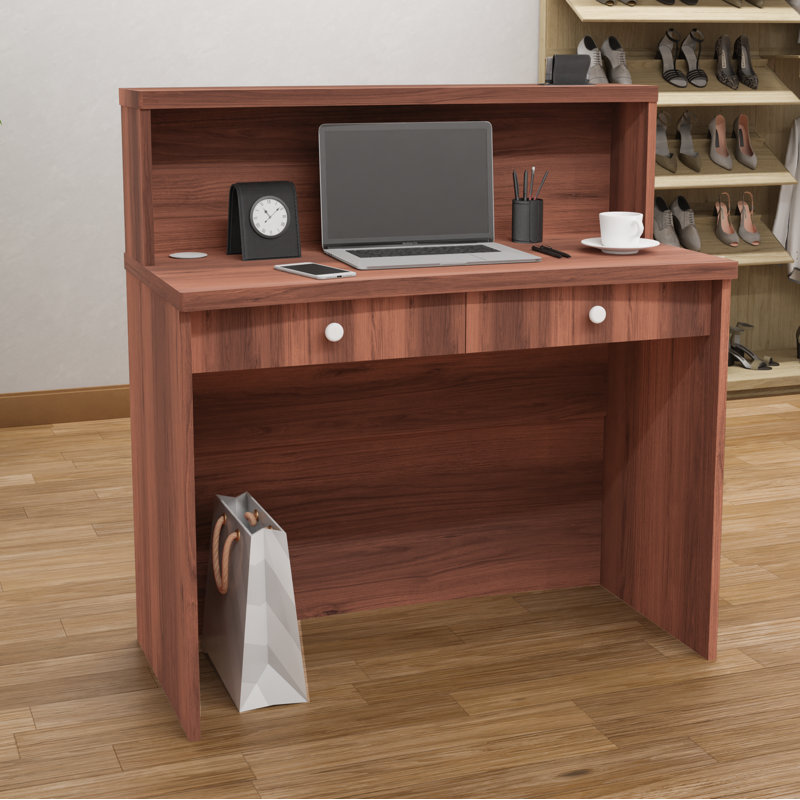 Inbox Zero Nasjah 47" Walnut Reception Desk w/Transaction Counter ...