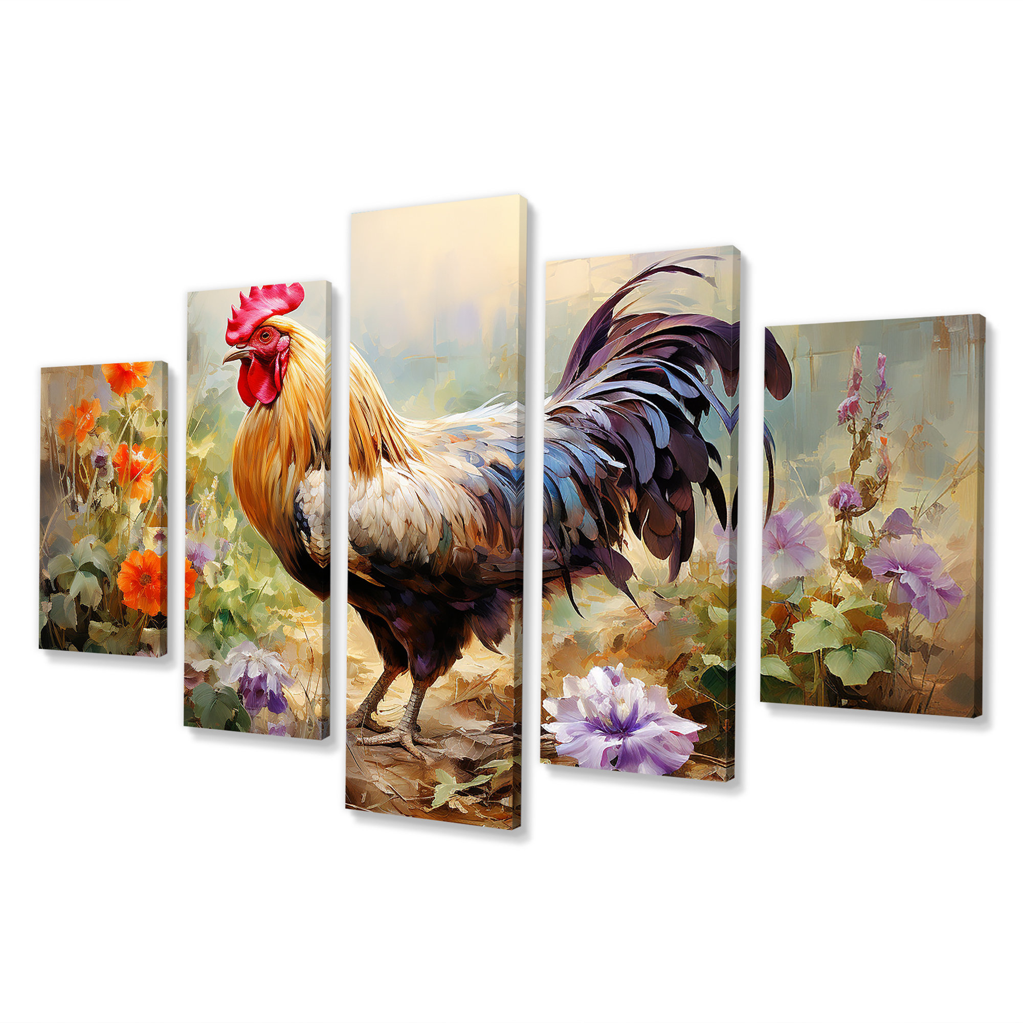 August Grove® 'Red Melody Rooster S Flower Gardens - Rooster Multipanel ...