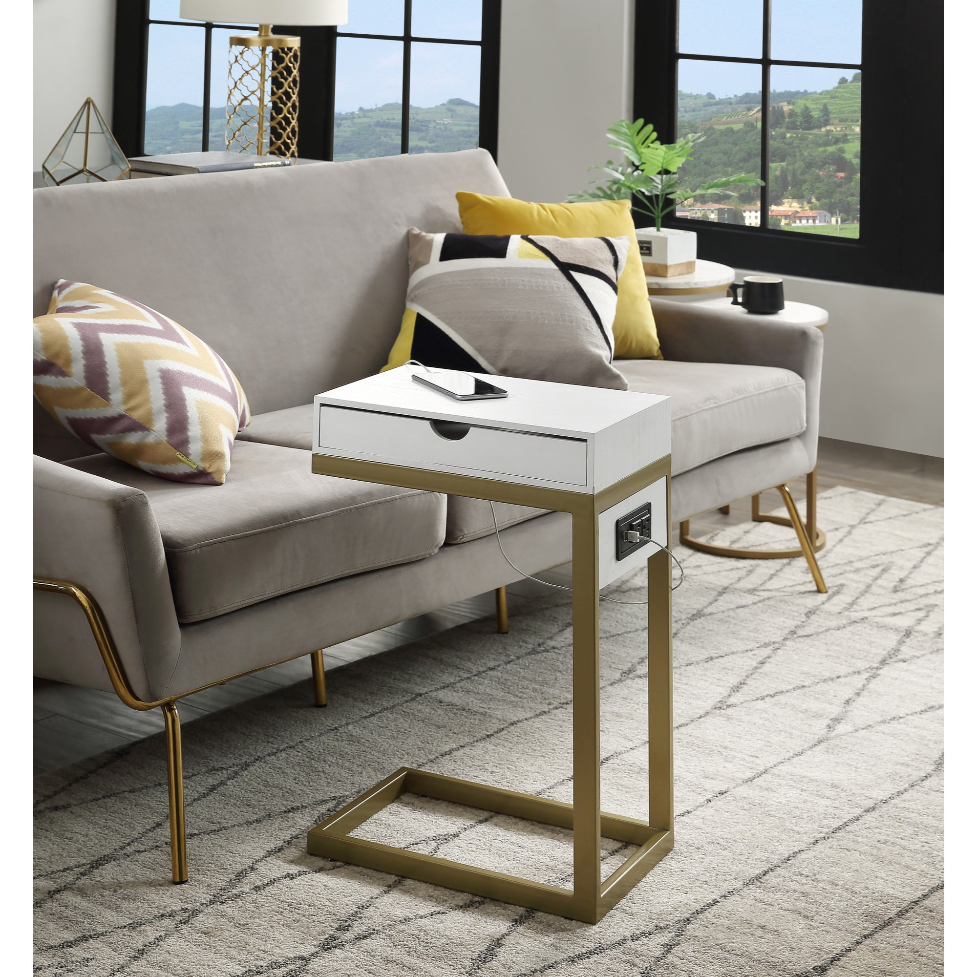 Ivy Bronx Adorna Base C Table with Drawer, Usb, Plug & Reviews | Wayfair