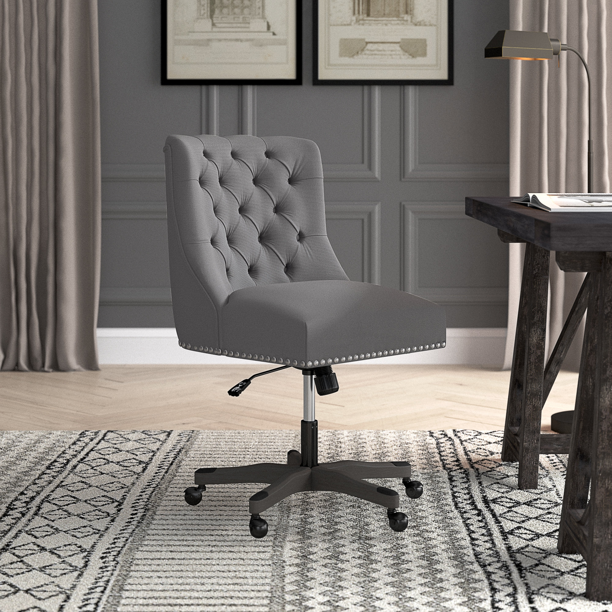Greyleigh™ Ormond Plush Button Tufted Back Adjustable Task Chair ...
