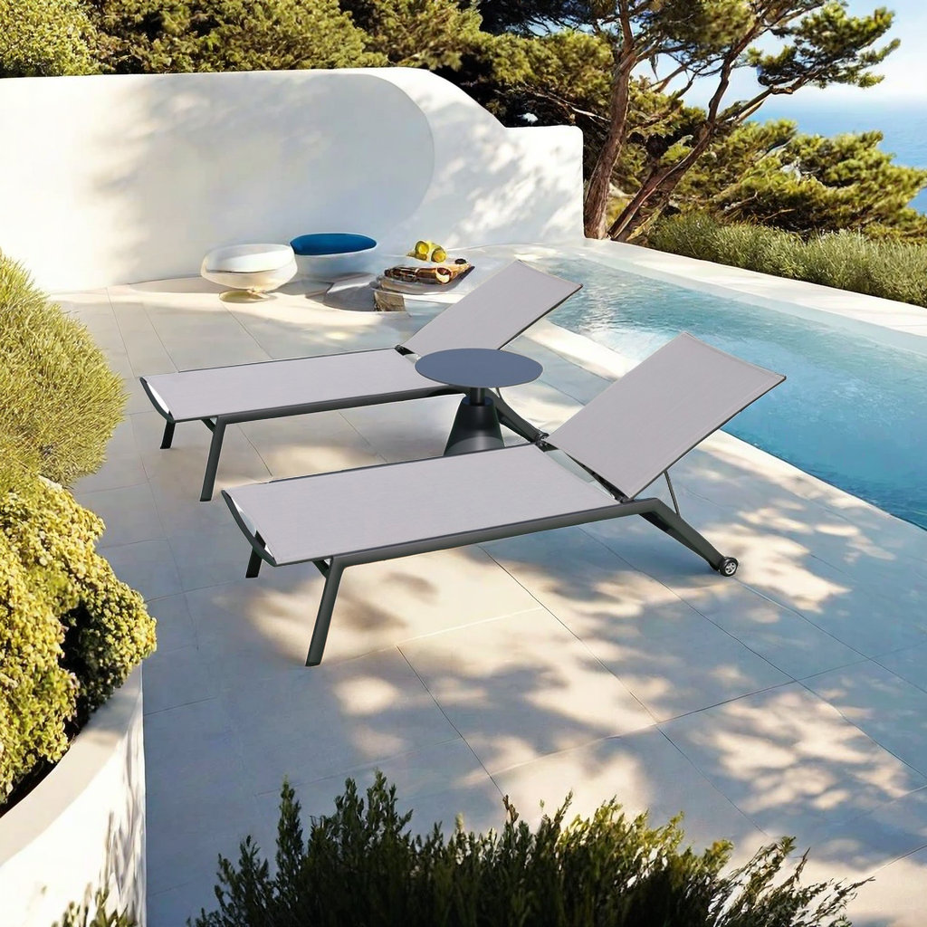 Elegance Furnishings Outdoor Aluminium Alloy Chaise Lounge Set with ...