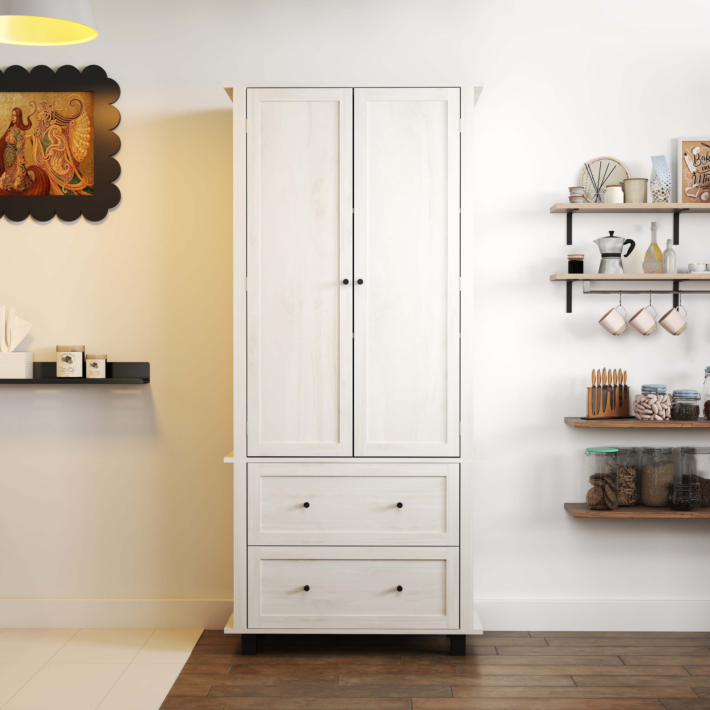 Alcott Hill® 70" Tall Kitchen Pantry Storage Cabinet with 2 Drawers and ...