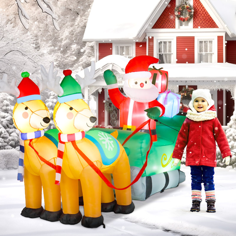 The Holiday Aisle® Santa Sleigh And Reindeer Inflatable | Wayfair