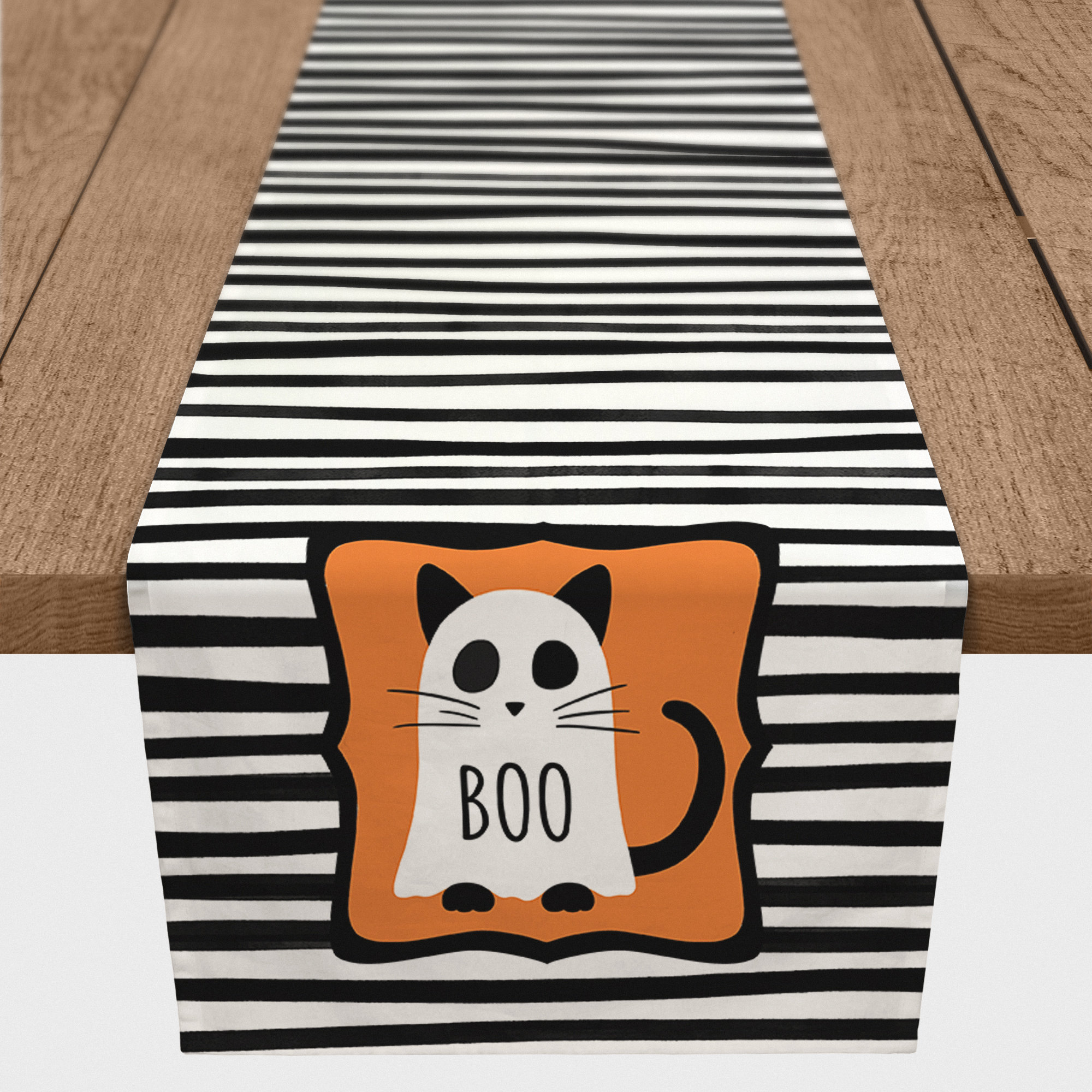 The Holiday Aisle® Weimer Boo Kitty Stripes Table Runner | Wayfair